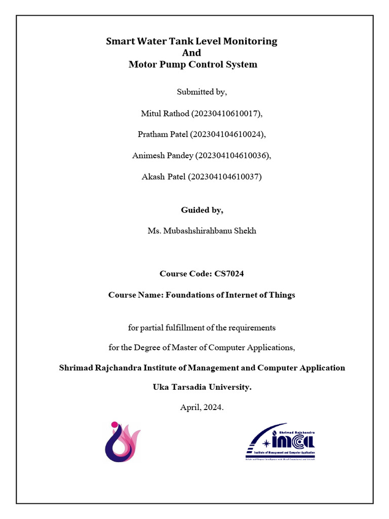 Team No-02 Smart Water Tank Level Monitoring and Motor Pump Control ...