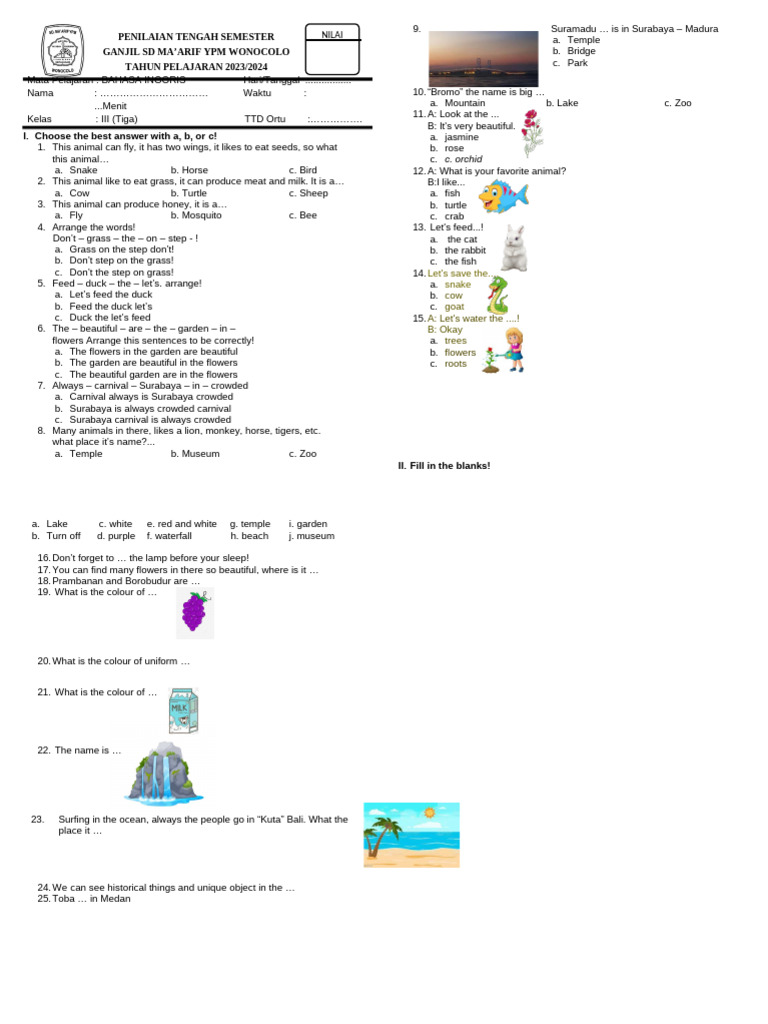 Soal Bahasa Inggris Kelas 3 Mifta | PDF