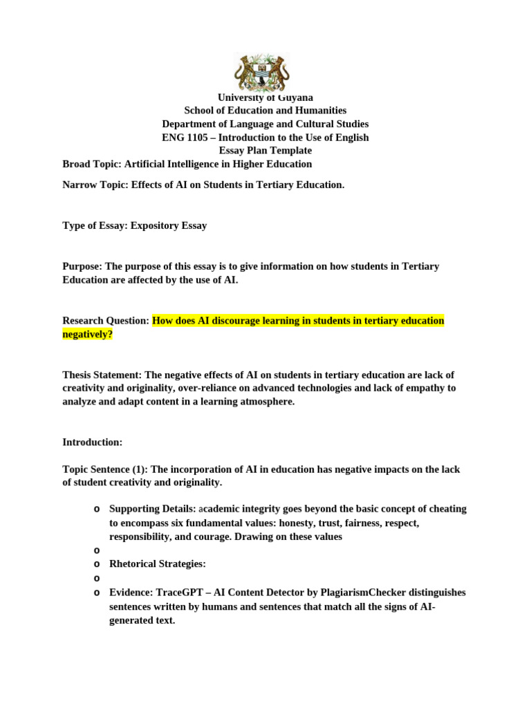 ENG 1105 Essay Plan Template 2023 | PDF