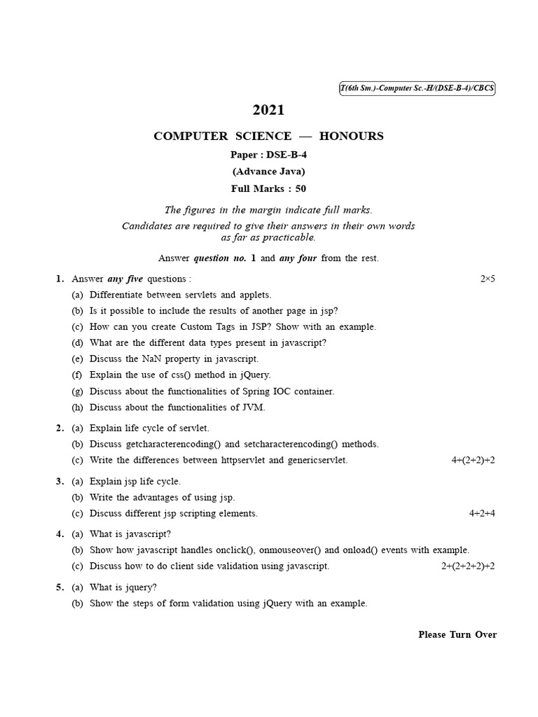 Cu 2021 B Sc Honours Computer Science Semester Vi Paper Dse B 4 Qp Pdf