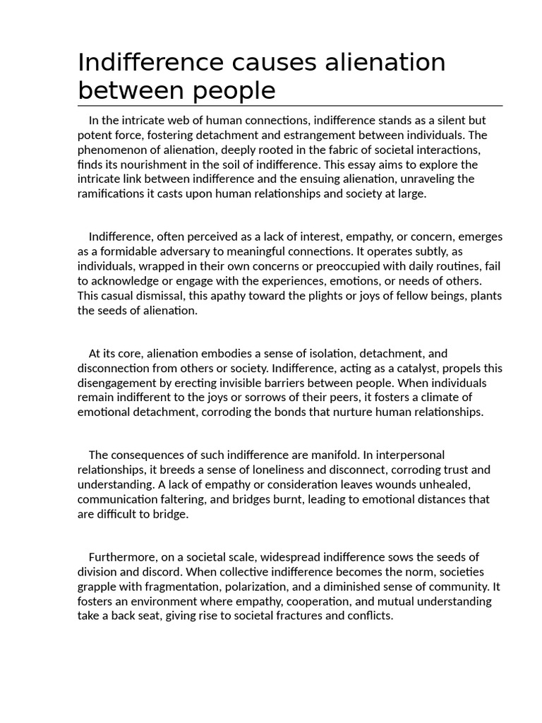 Indifference Causes Alienation Between People | PDF