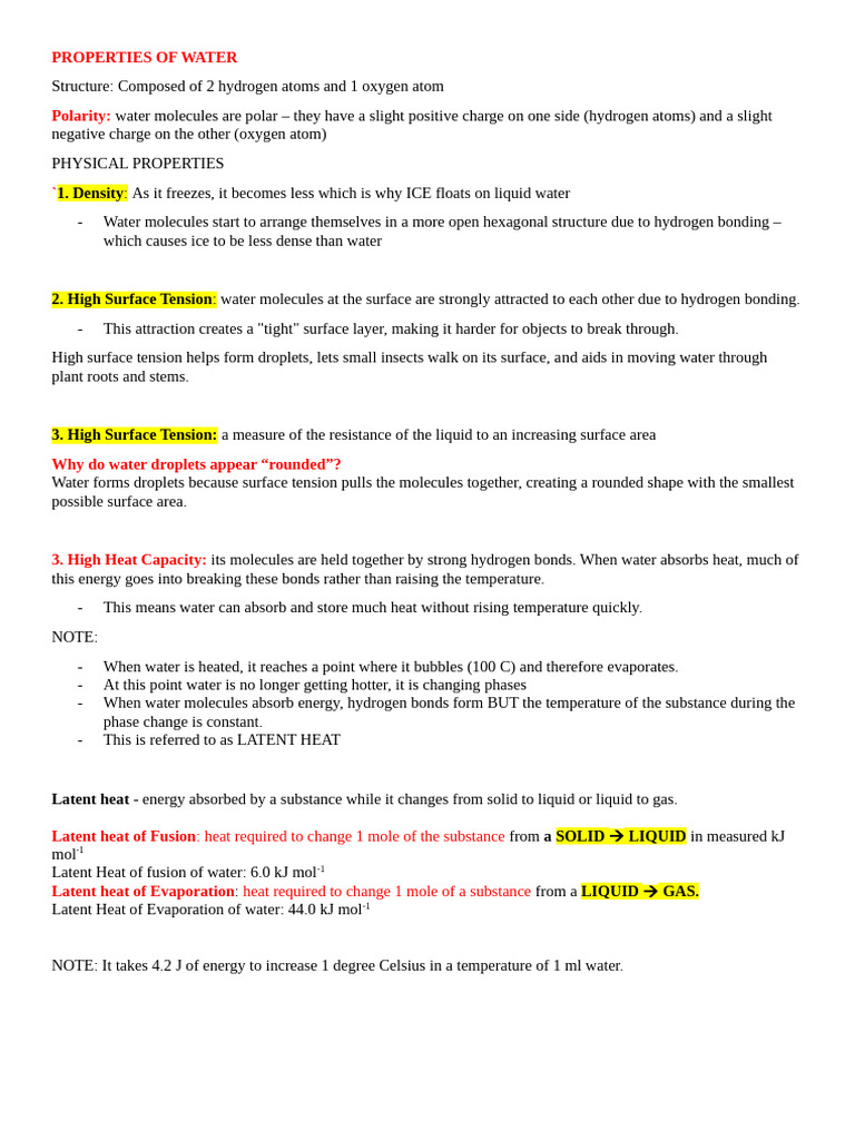 Properties of Water | PDF