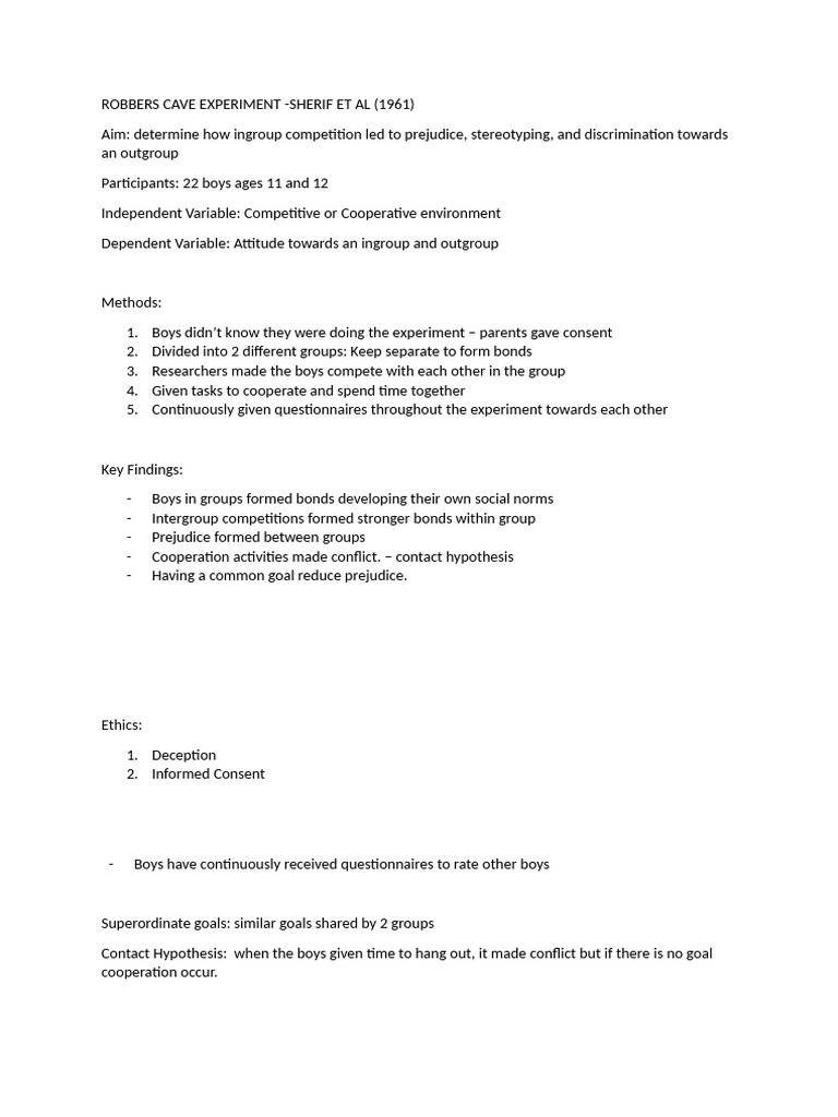 Robbers Cave Experiment | PDF