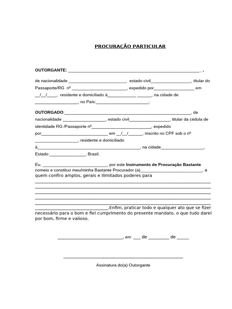 Procuração Particular Para Preencher | PDF