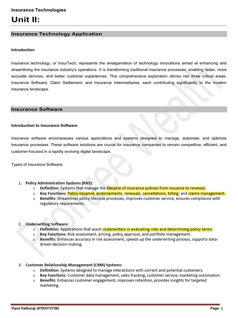 Insurance Technologies_Fintech_TY_BCOM - Unit-2 | PDF