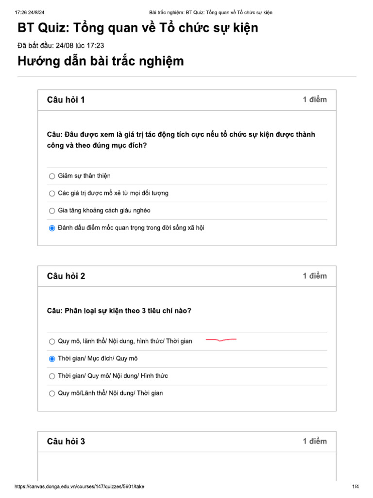 Bài Trắc Nghiệm - BT Quiz - Tổng Quan Về Tổ Chức Sự Kiện | PDF