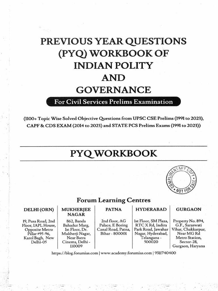 UPSC Prelims 2024 Indian Polity PYQ Workbook in English | PDF | Business