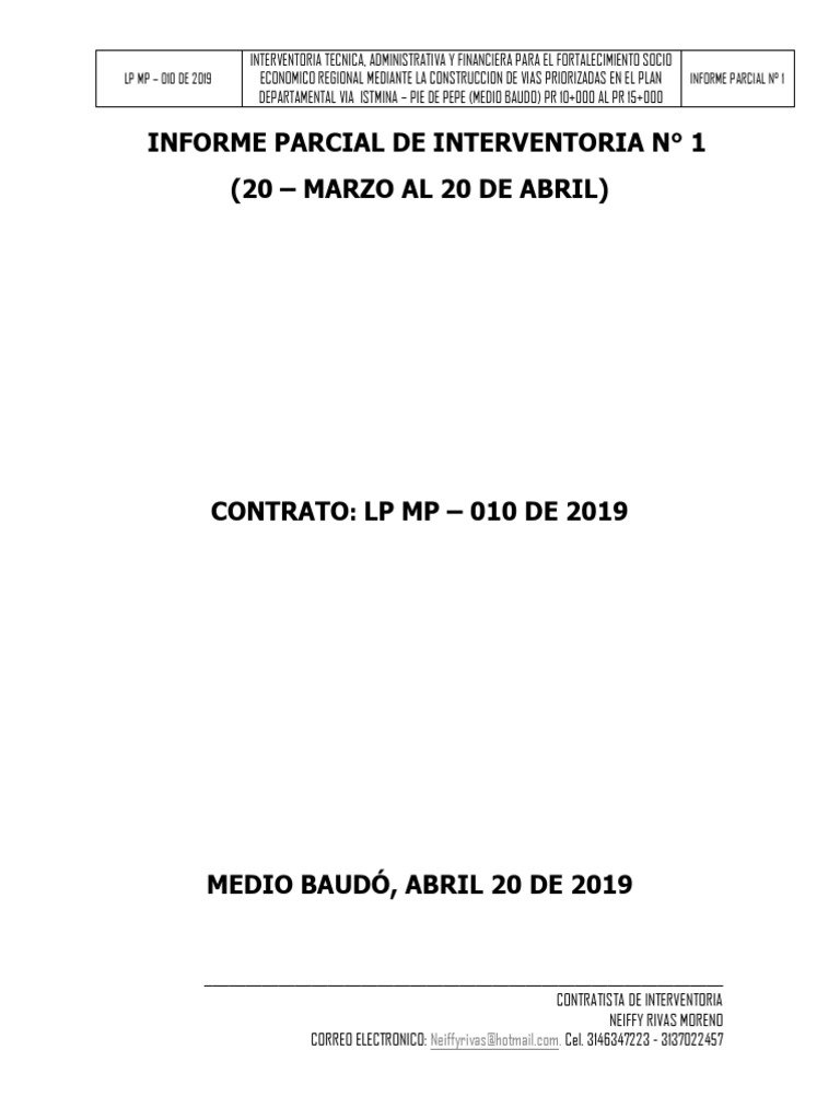 Informe Parcial de Interventoria #1 | PDF