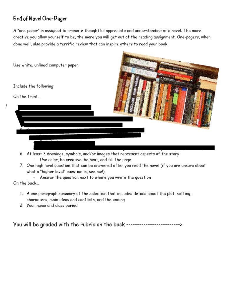 Student Copy Novel One Pagers | PDF