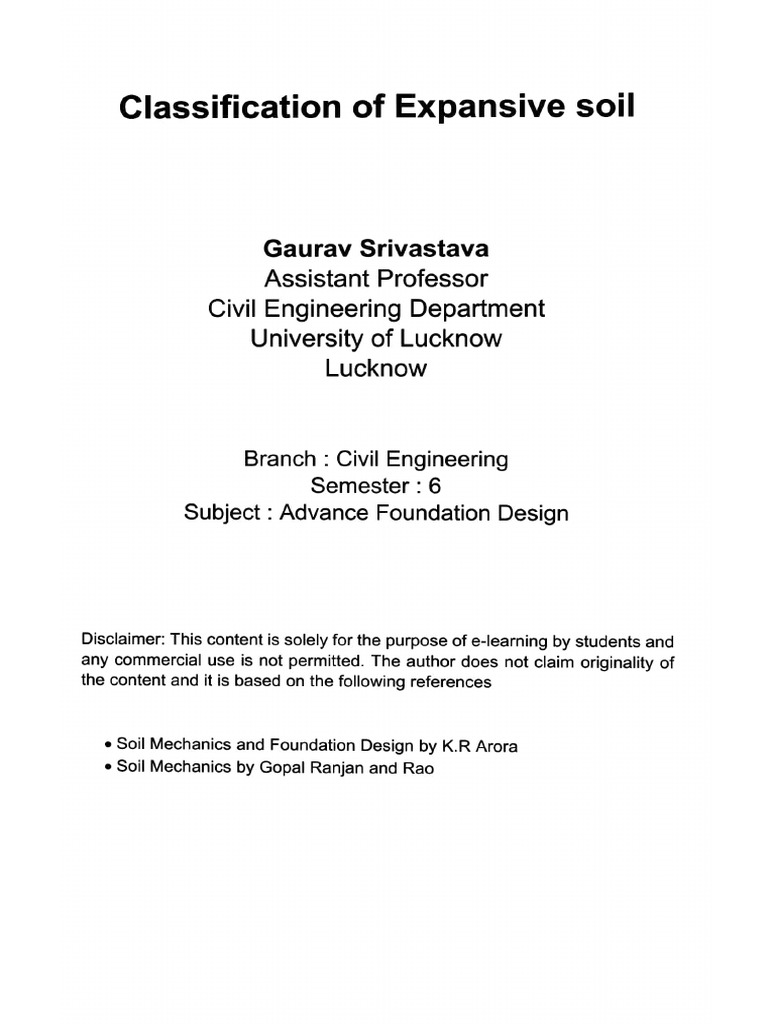 Classification of Expansive Soil | PDF | Soil Science | Soil