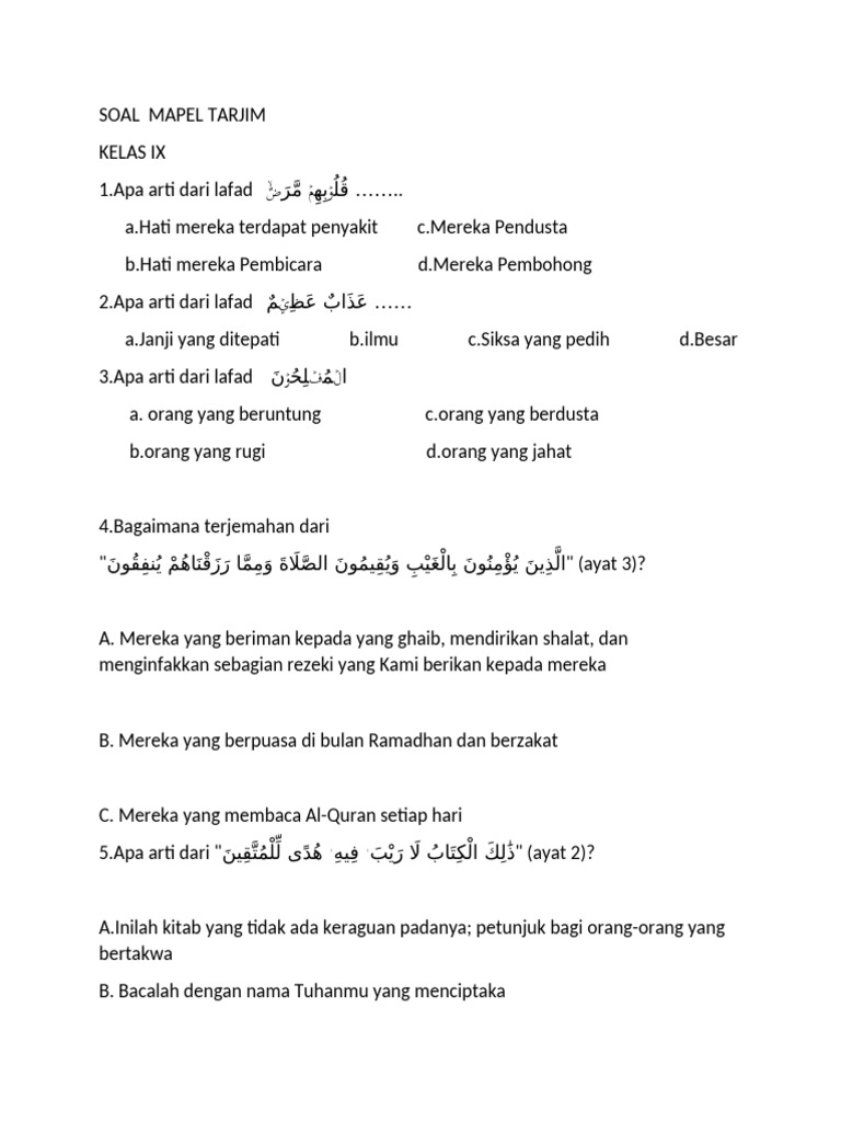 Soal Mapel Tarjim | PDF