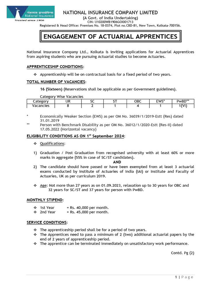 Notification NICL Kolkata Apprentice Posts | PDF | Apprenticeship