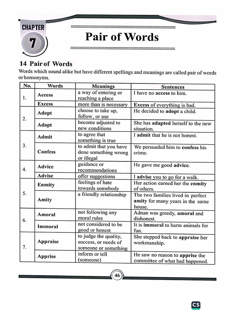 BISE Pair of Words | PDF