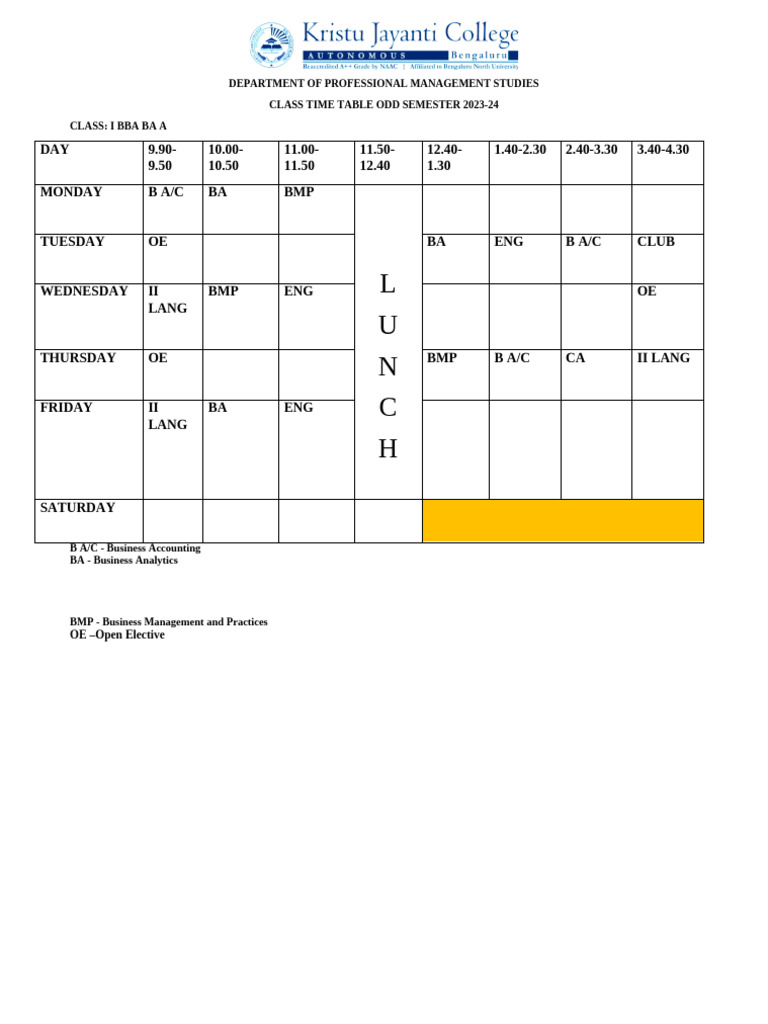 Class Timetable Format 2023-24 | PDF