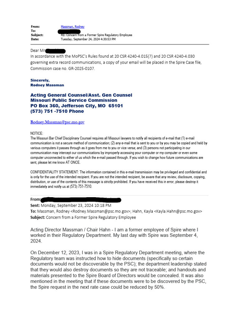 Spire Whistleblower Email Redacted | PDF | Controversies | Law