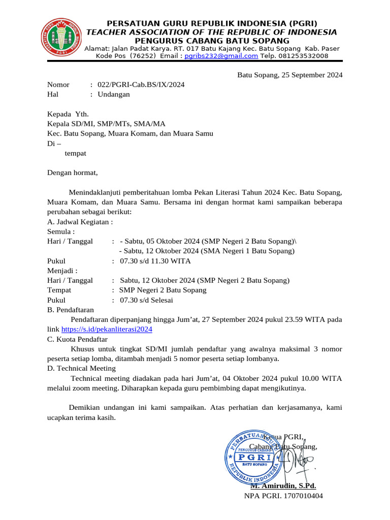 surat perubahan jadwal | PDF