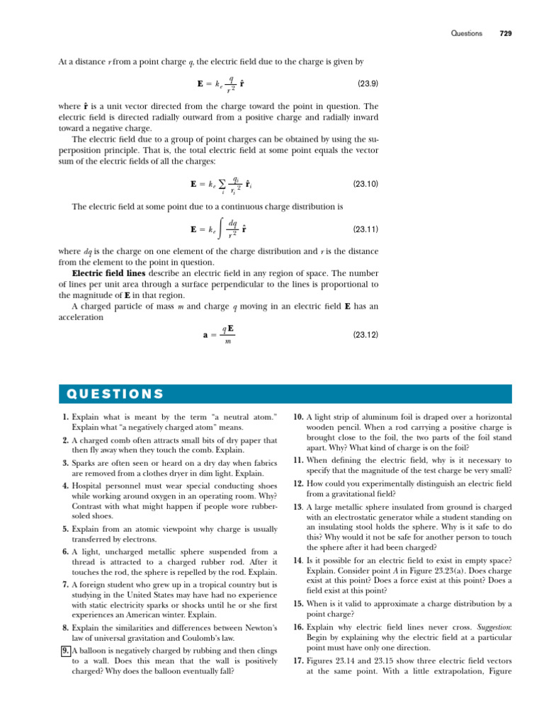 Electric Field Short Questions | PDF