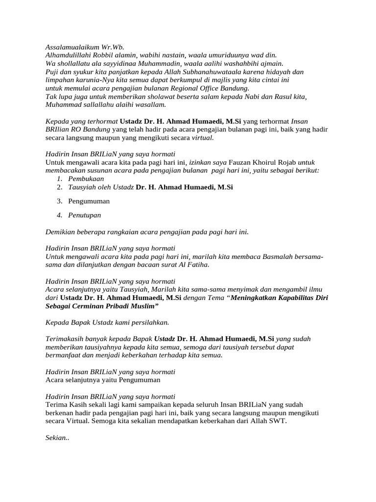 Teks MC Acara Pengajian | PDF