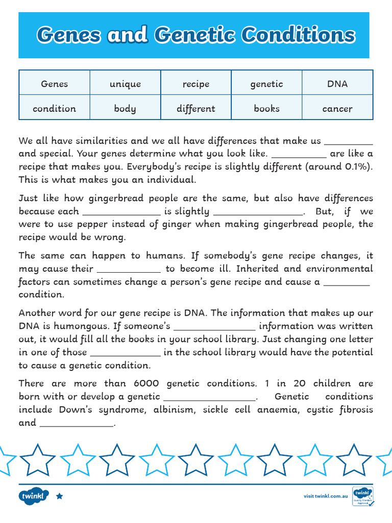 Genes and Genetic Diseases Cloze Activity | PDF