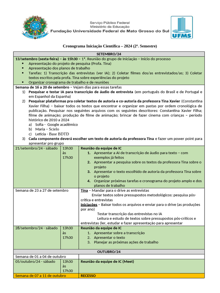 Cronograma Iniciacao 24 Data21!09!24 | PDF