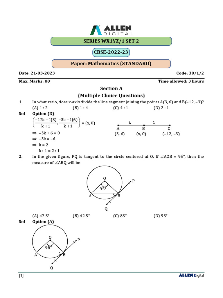 10 Maths 30-1-2 Standard Set-2 Qjytks | PDF