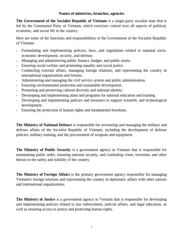 Names of Ministries | PDF