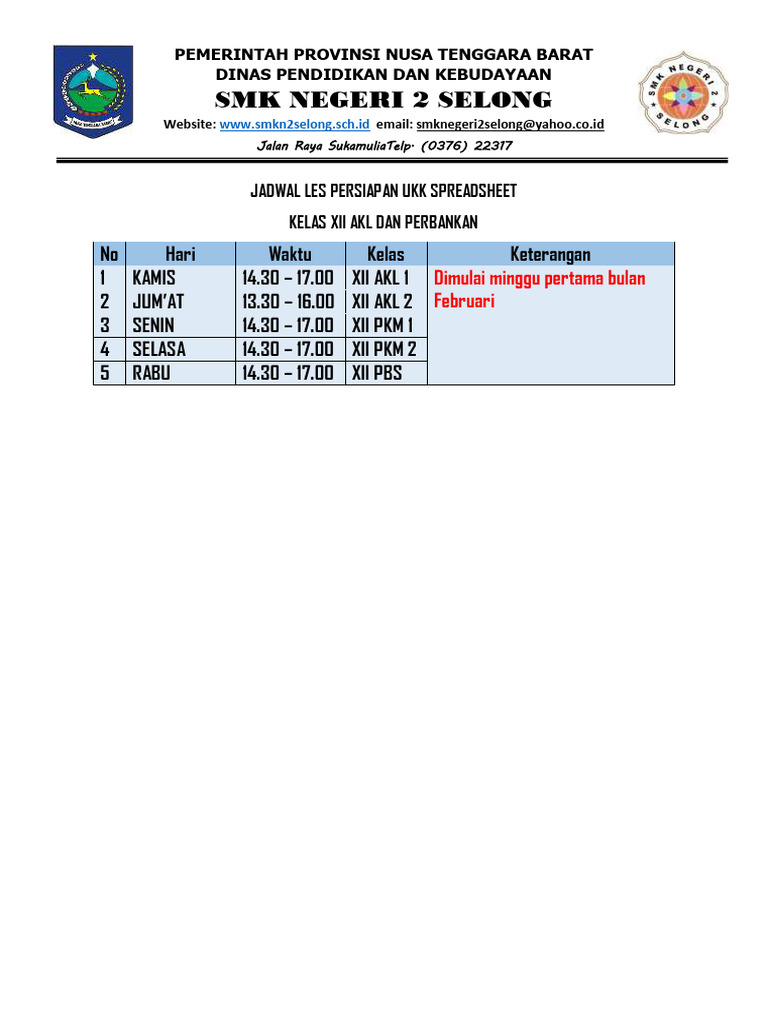 Jadwal Les Spreadsheet | PDF