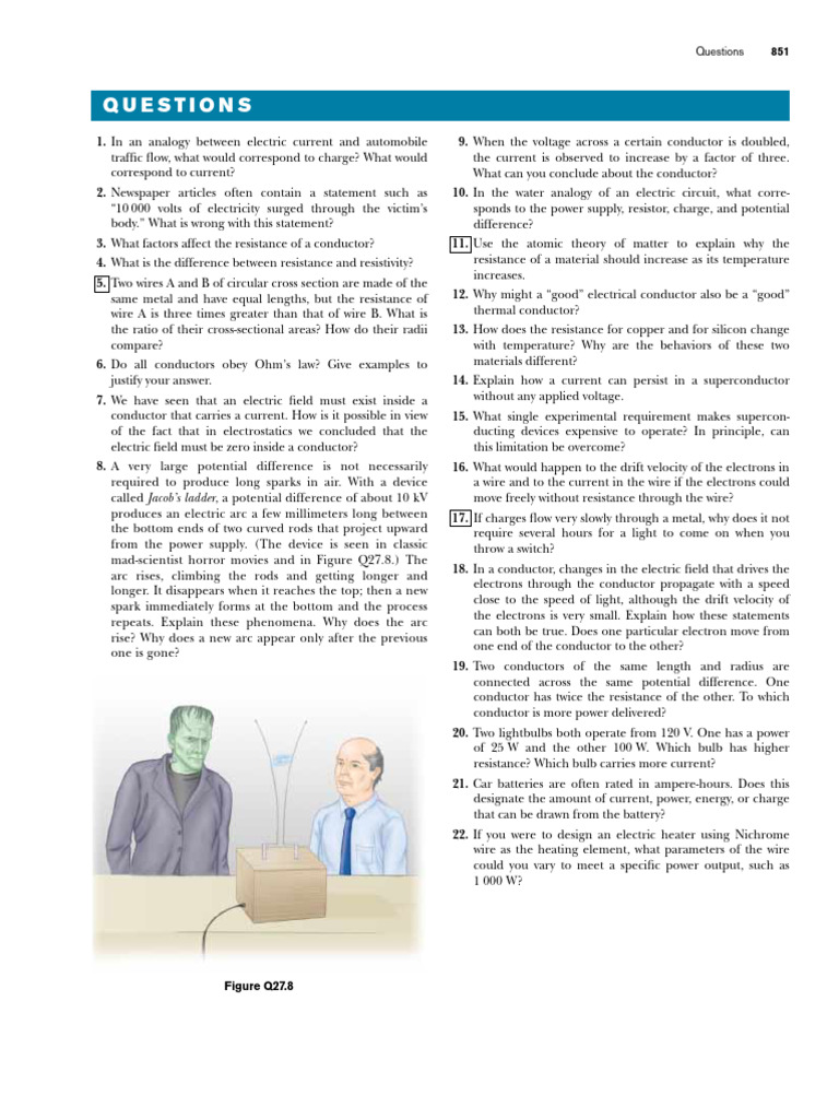 Current and resistance short questions | PDF