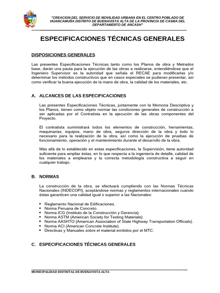 Especificaciones Tecnicas-Generales | PDF