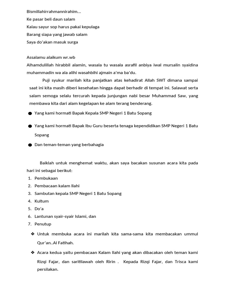 Susunan Acara Mimbar Agama | PDF