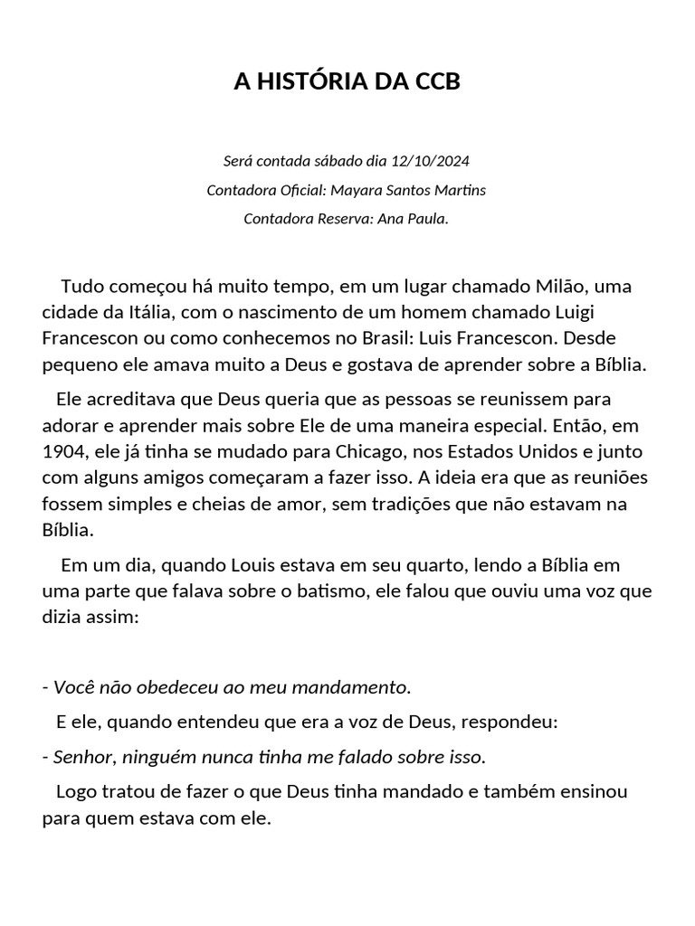 A HISTÓRIA DA CCB | PDF