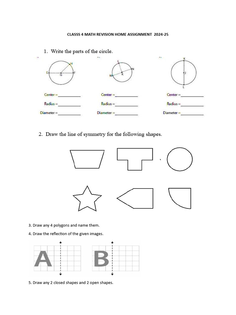 Classs 4 Math Revision Home Assignment 2-09-2024 | PDF | Art