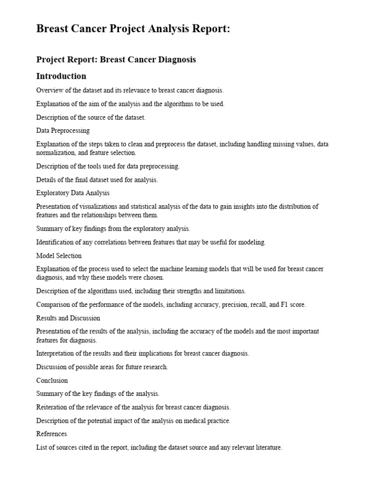 Breast Cancer Project Analysis Machine Learning Report | PDF