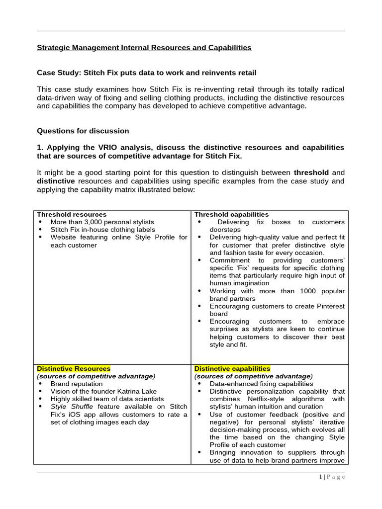 Questions for Stitch and Fix Case Study | PDF