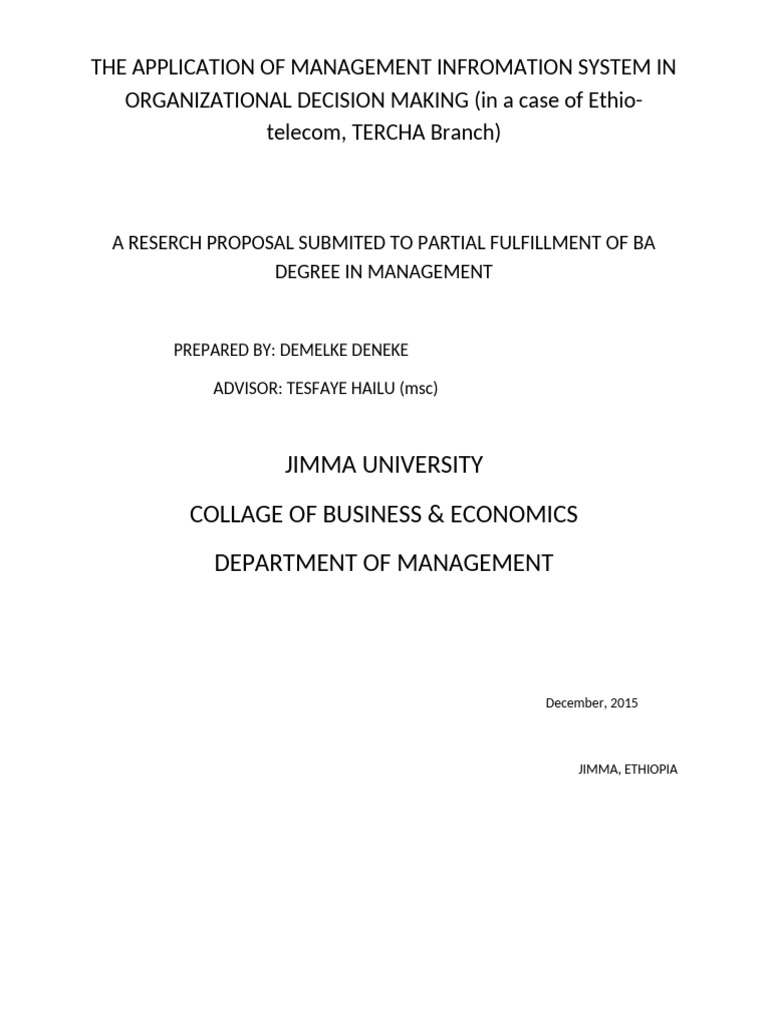 Jimma University Collage of Business & Economics Department of ...