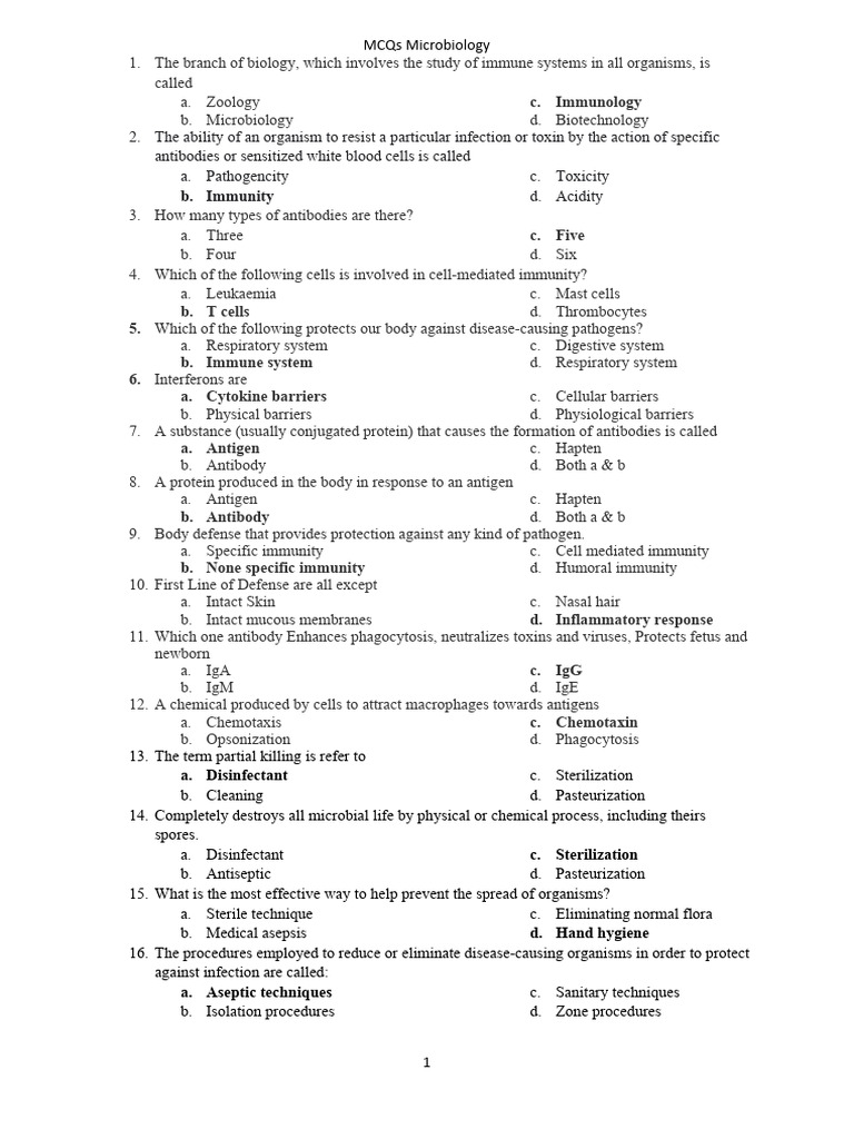 Microbiology MCQS | PDF | Immune System | Wellness