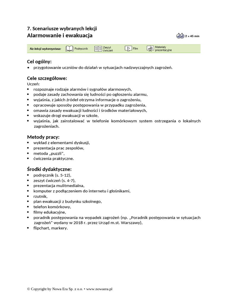 Scenariusz Lekcji Alarmowanie I Ewakuacja | PDF