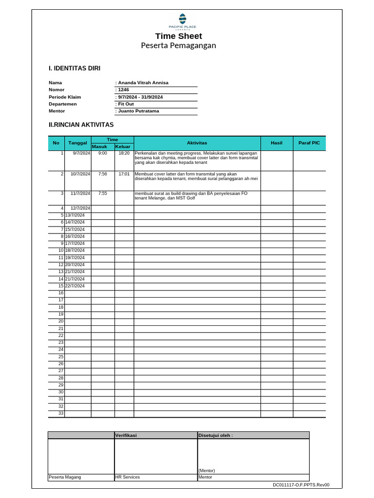 Form Rencana Program Pemagangan | PDF