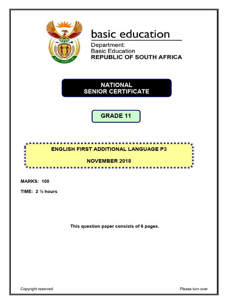2018 Grade 11 - English FAL Paper 3 November - National DBE NSC | PDF ...
