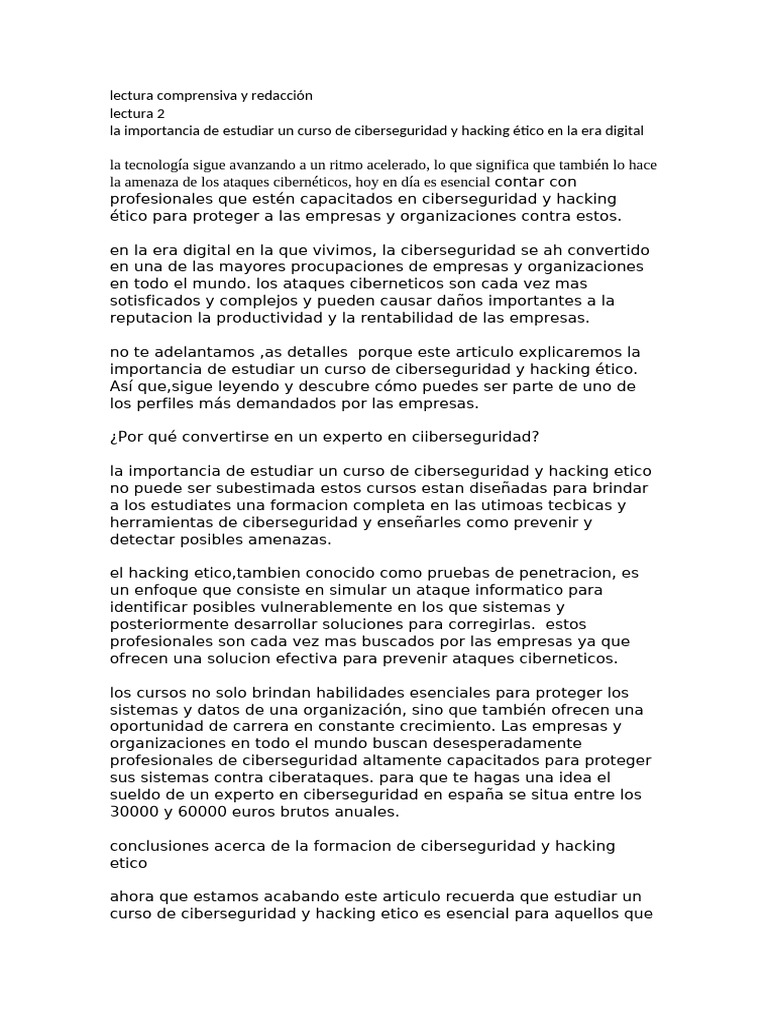 Lectura Comprensiva y Redacción | PDF