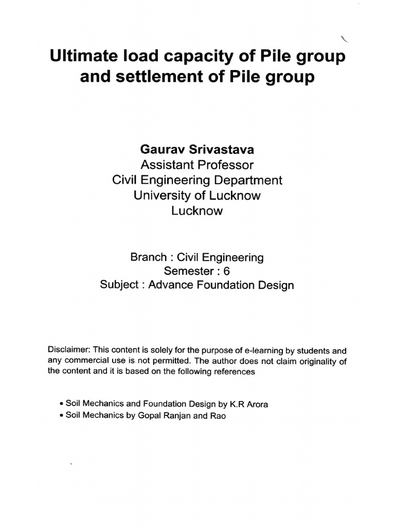 Ultimate Load Capacity and Settlement of Pile Group | PDF