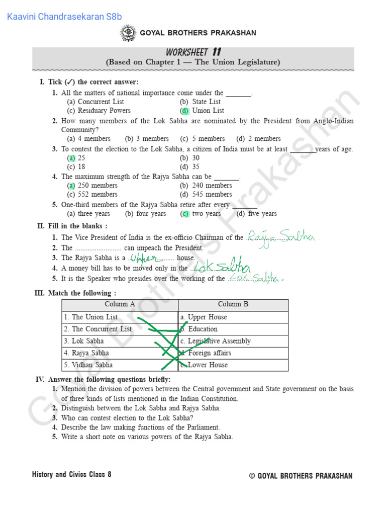 Civics: CL1 Parliament Worksheet | PDF | Governance | Government ...