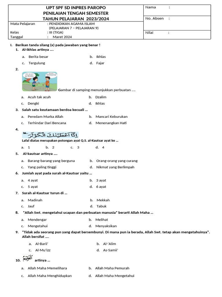 Soal2 PTS Pai KLS 3-S2 | PDF
