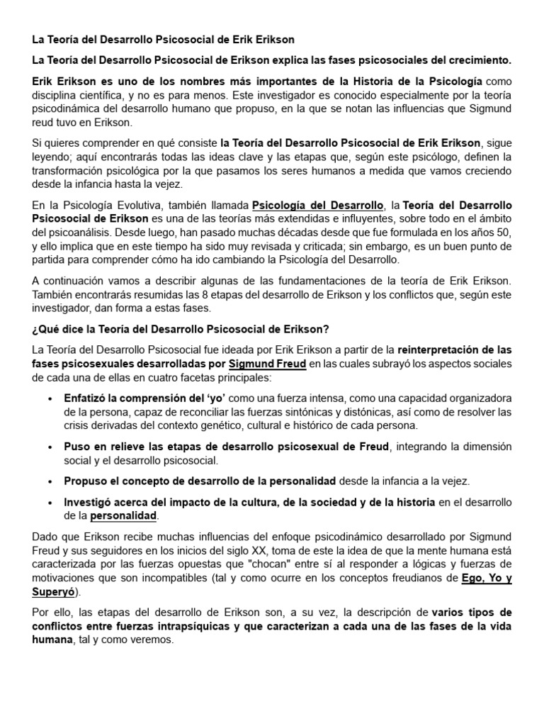 La Teoría del Desarrollo Psicosocial de Erik Erikson | PDF