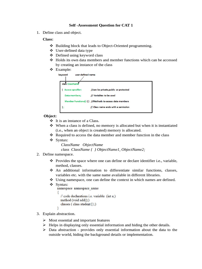 Self Assessment Answers | PDF | Class (Computer Programming ...