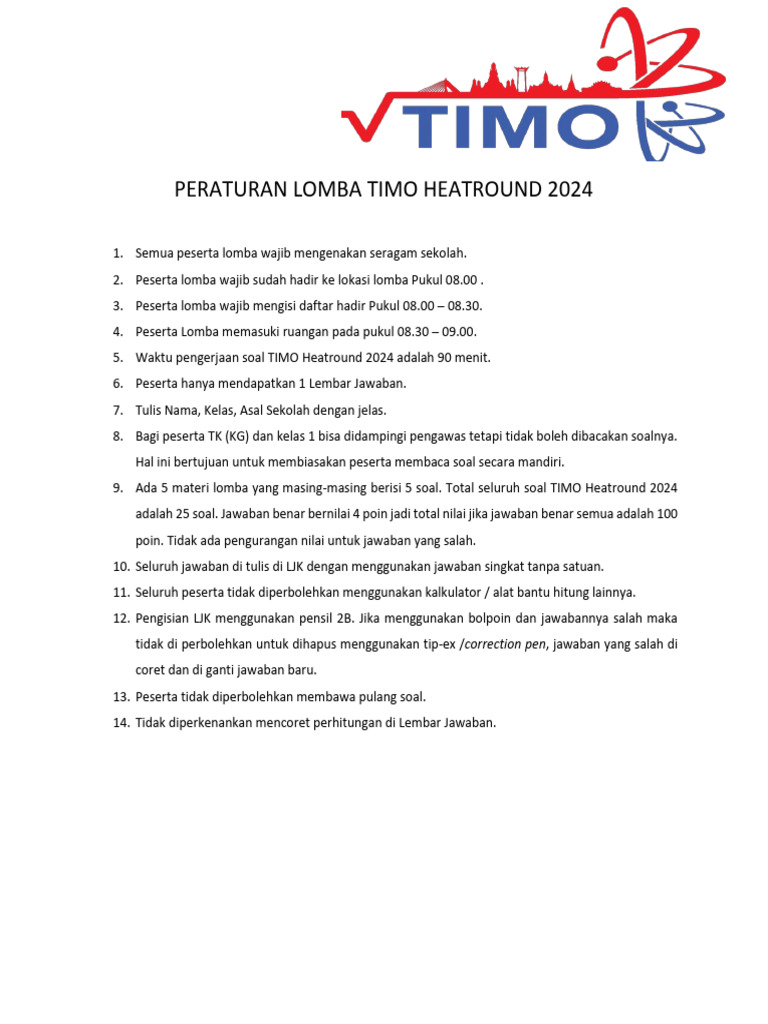 Peraturan Lomba Timo Heatround 2024 | PDF