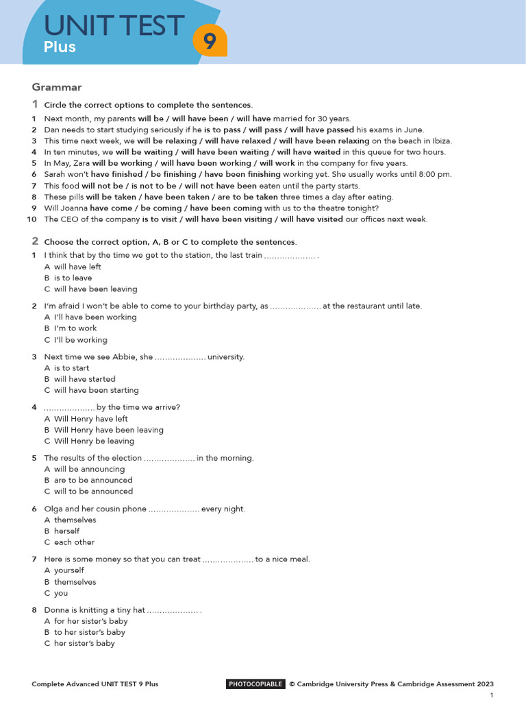 Complete C1 Unit 9 Test | PDF