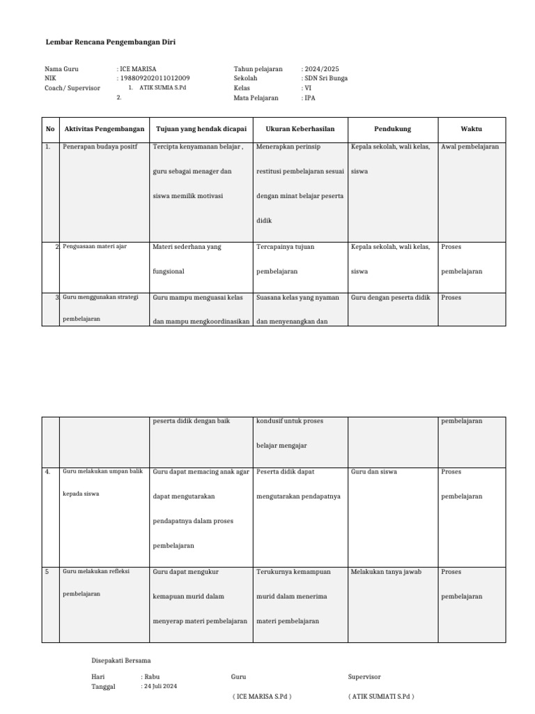 4 - Lembar Rencana Pengembangan Diri | PDF