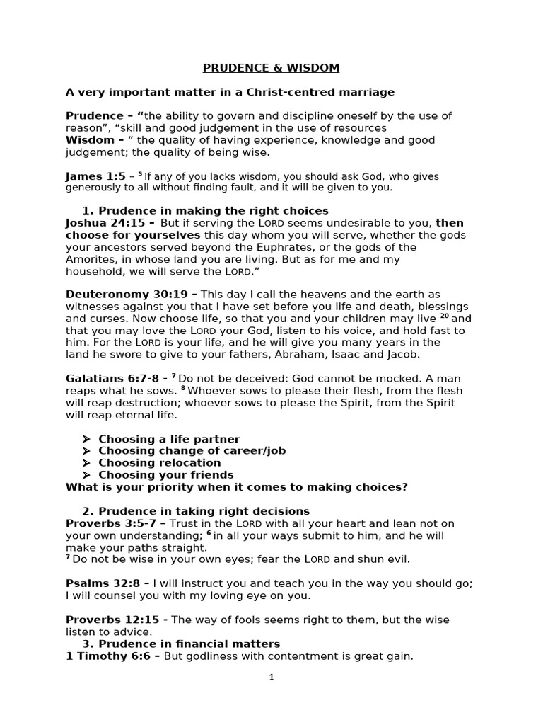 Session 3 - Prudence & Wisdom - Handout (10FEB24) | PDF