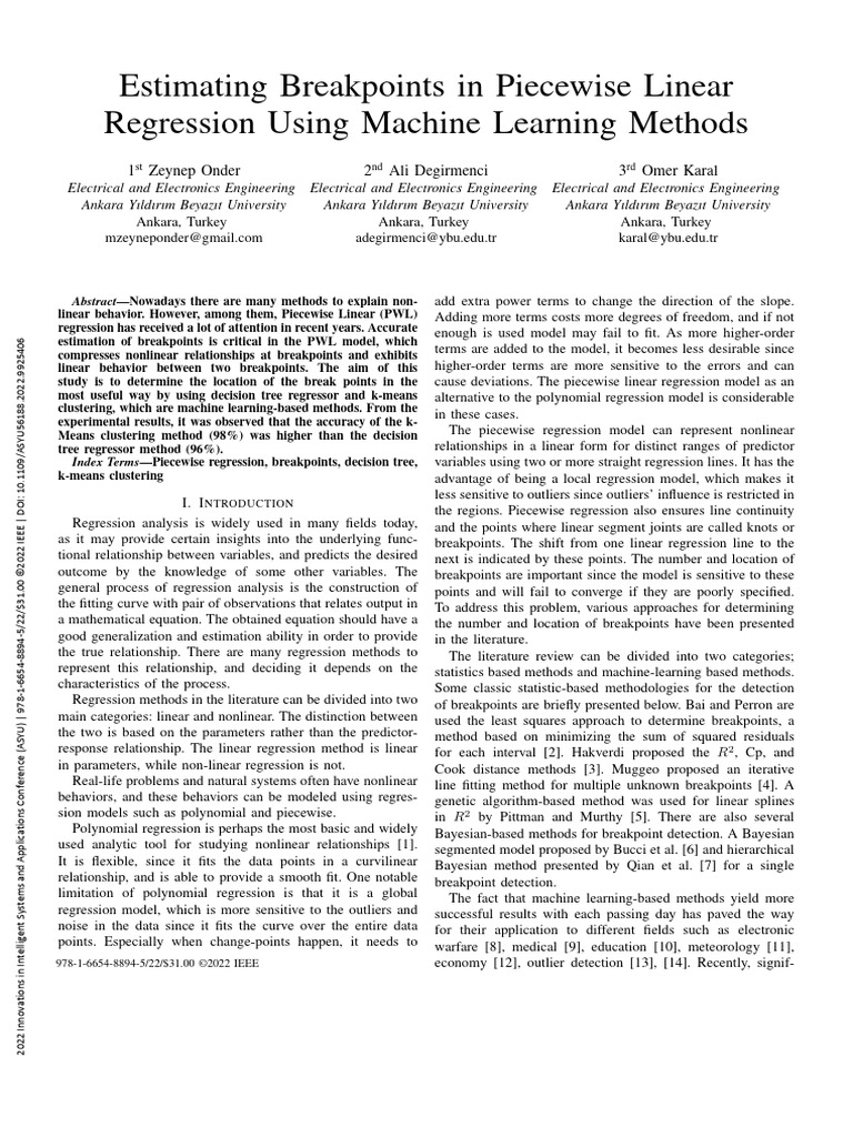 Estimating Breakpoints in Piecewise Linear Regression Using Machine Learning Methods | PDF